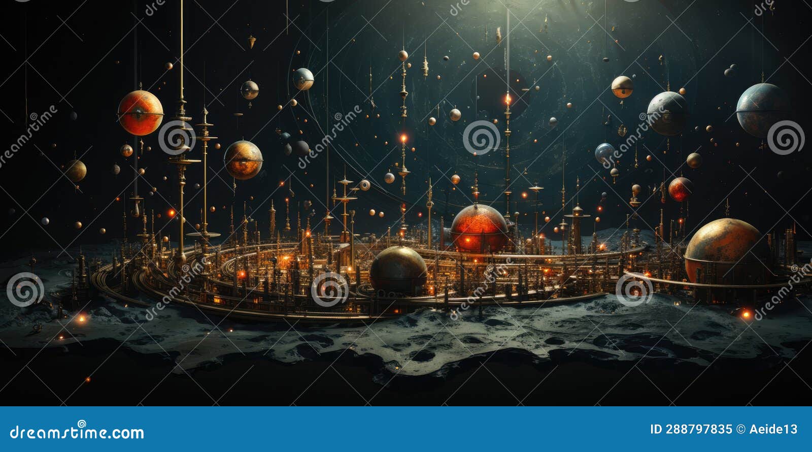 Space Landscape Alien Planet. Exploding Galaxy with Meteors and Clouds ...