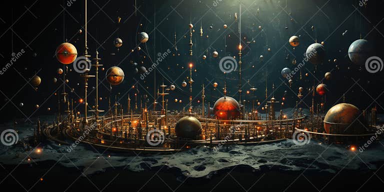 Space Landscape Alien Planet. Exploding Galaxy with Meteors and Clouds ...