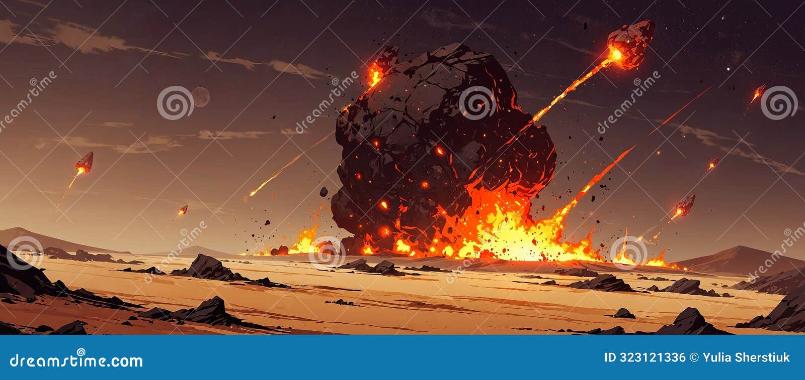 Space Landscape of a Burning Asteroid in the Desert of Mars Aliens on ...