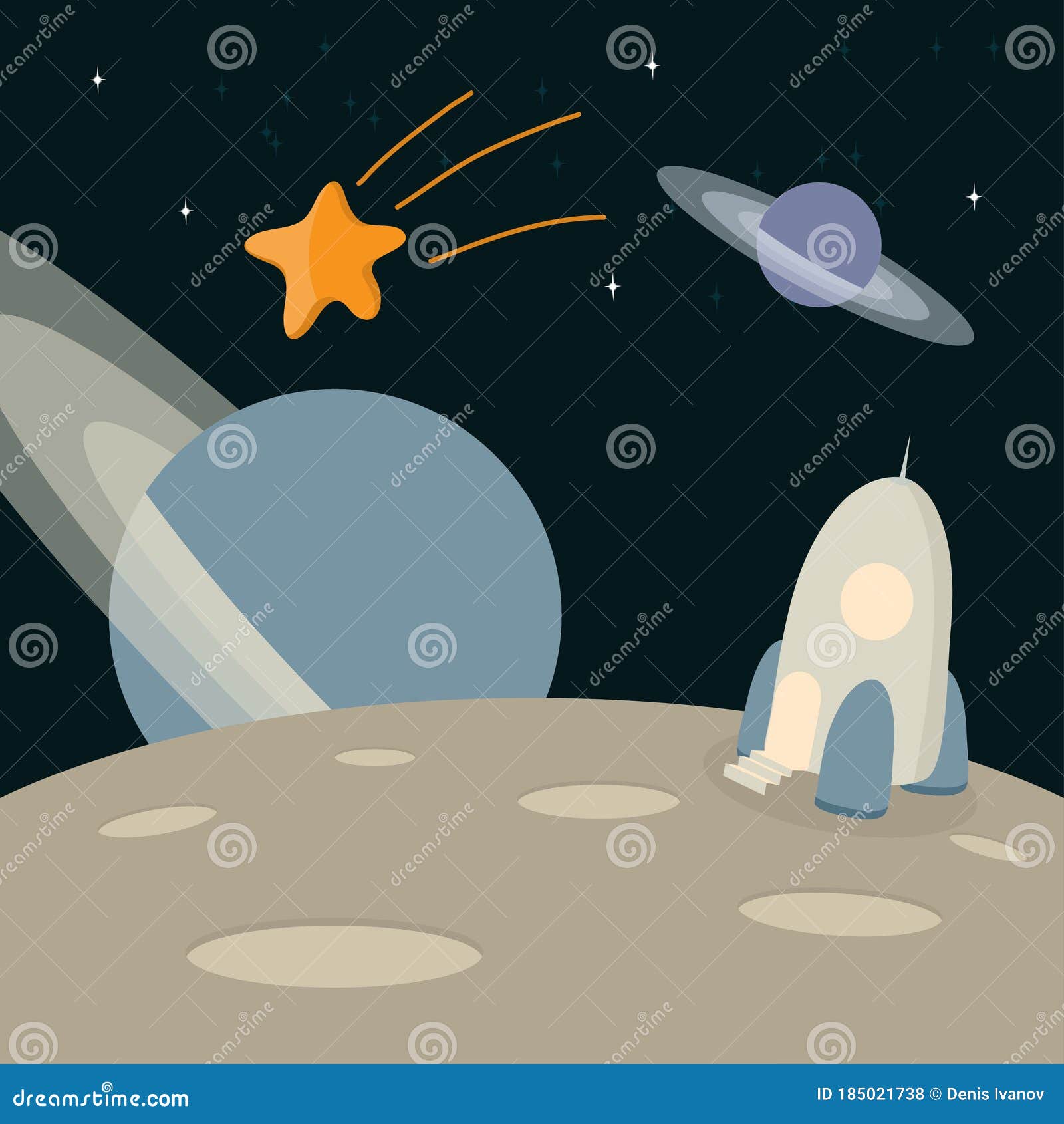 Space Landscape in Cartoon Style Stock Vector - Illustration of luna ...