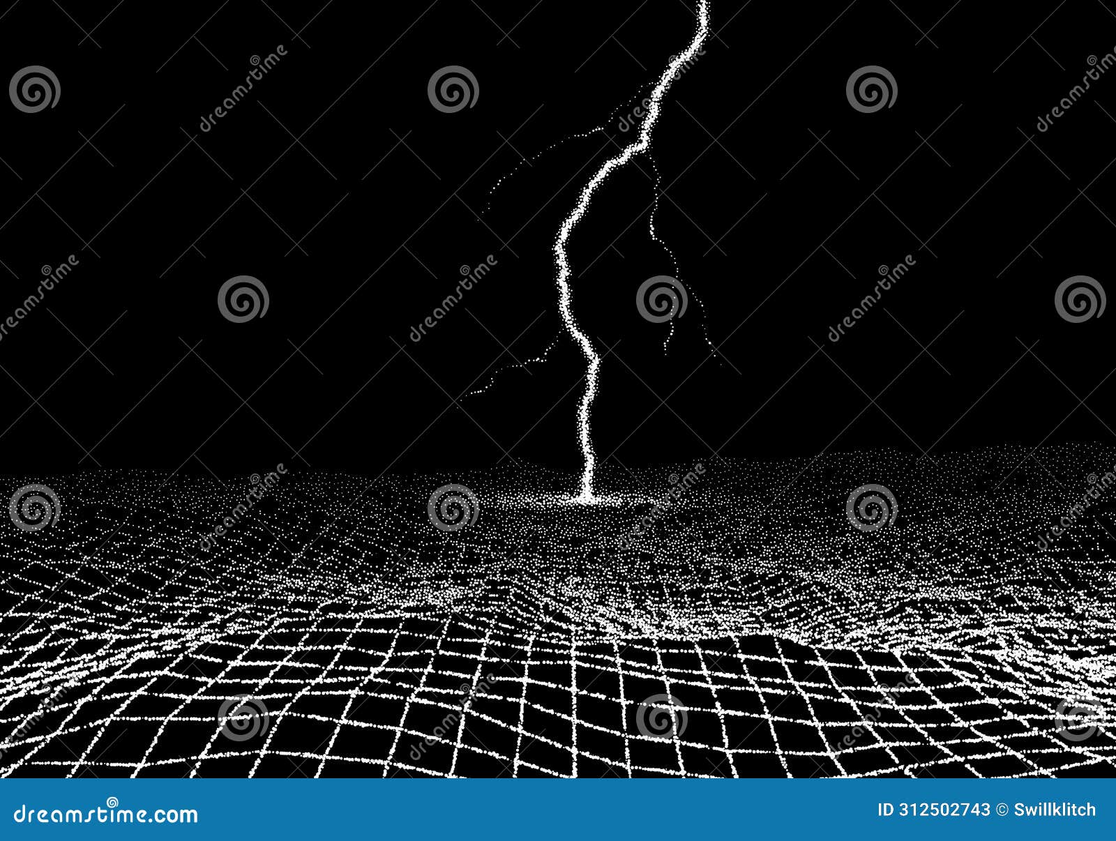 Space Landscape with Lightning Strike in Retro Book Style. Dotwork ...