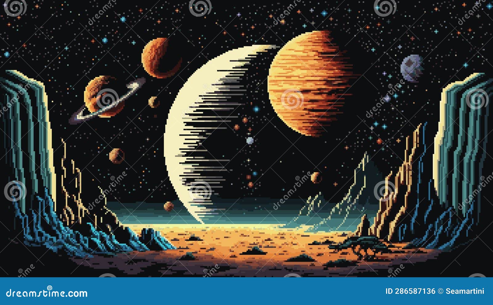 Space Landscape of Starry Galaxy, 8bit Pixel Game Stock Vector ...