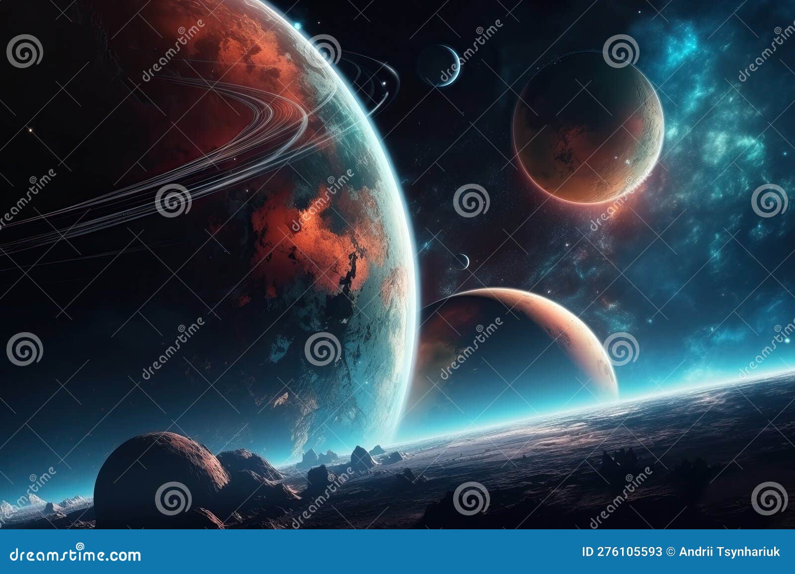 Space Landscape with Stars and Planets, Beauty of Open Deep Space ...