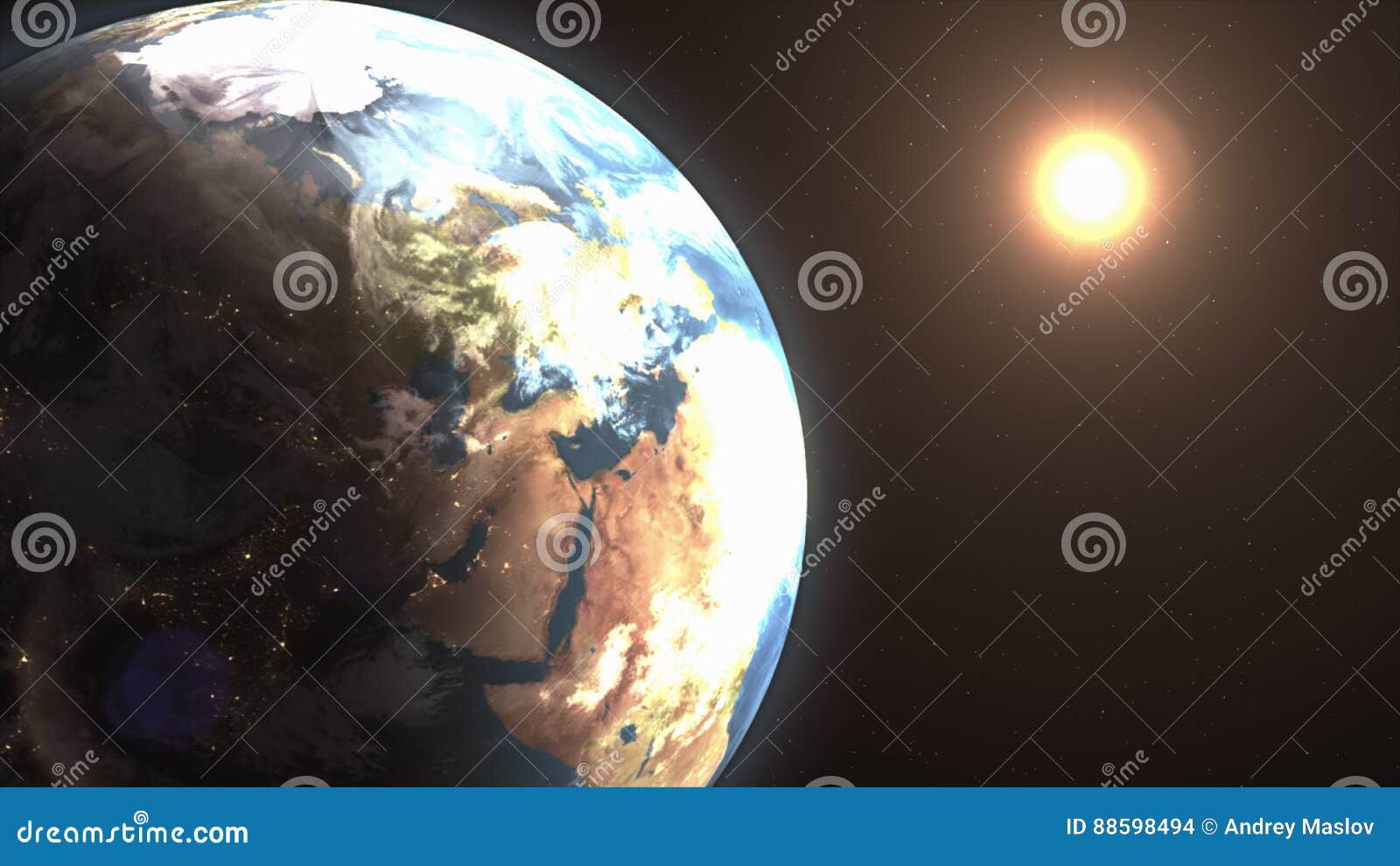Space Landscape of the Sun Rising Behind the Earth Stock Illustration ...