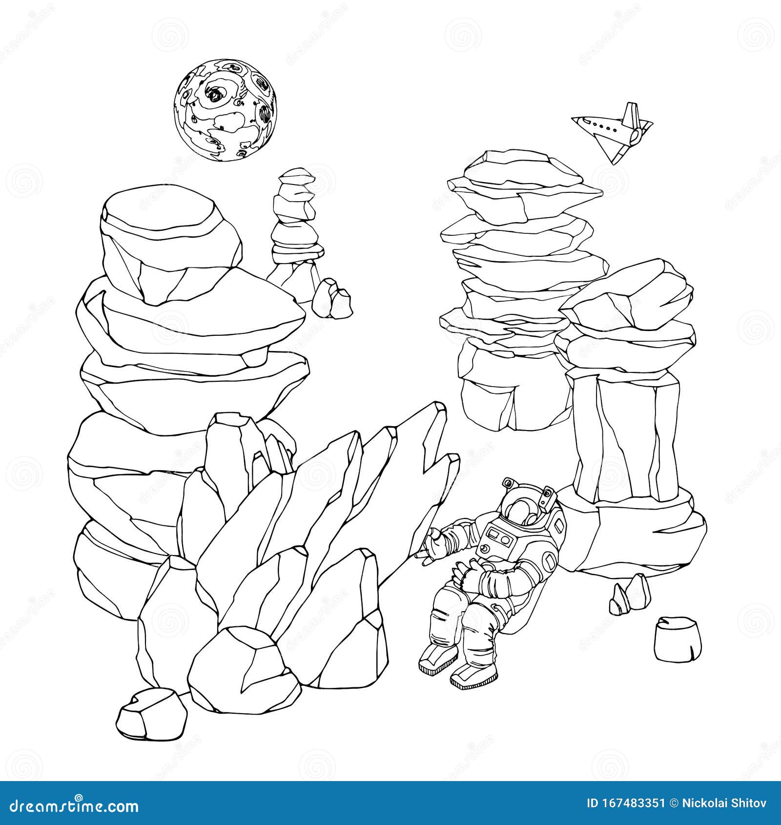 Space Landscape, on the Surface of an Asteroid or Moon a Rock Falls on ...