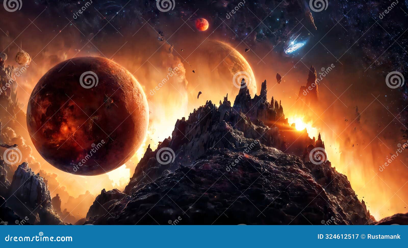 Space Landscape - a View of an Epic Space Disaster, a Collision of ...