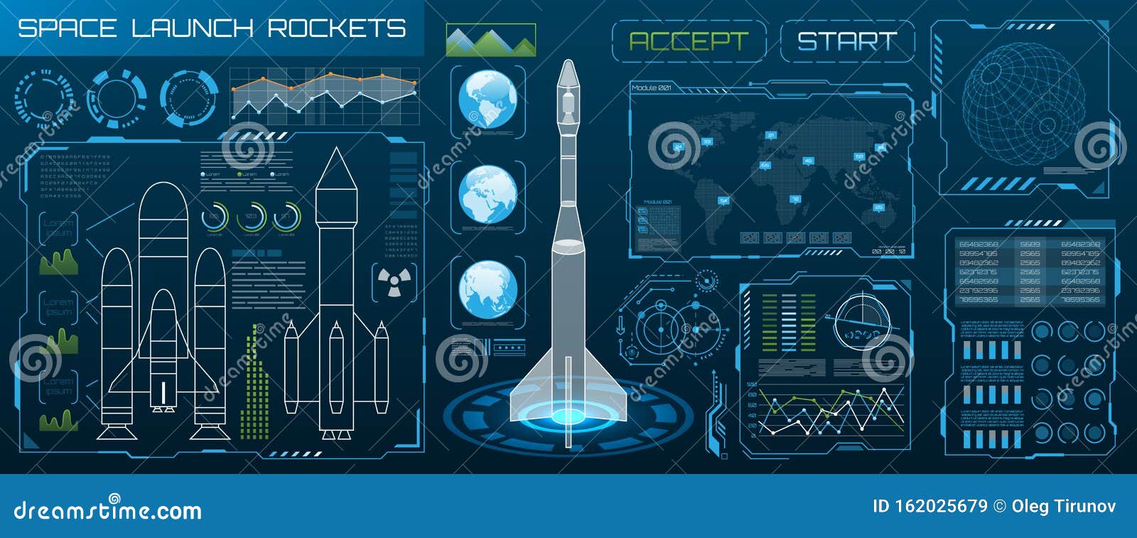 Space Launch Interface Rockets, Sky-fi HUD. Head Up Display Stock ...