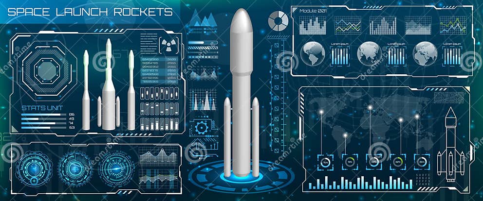 Space Launch Interface Rockets, Sky-fi HUD. Head Up Display Stock ...