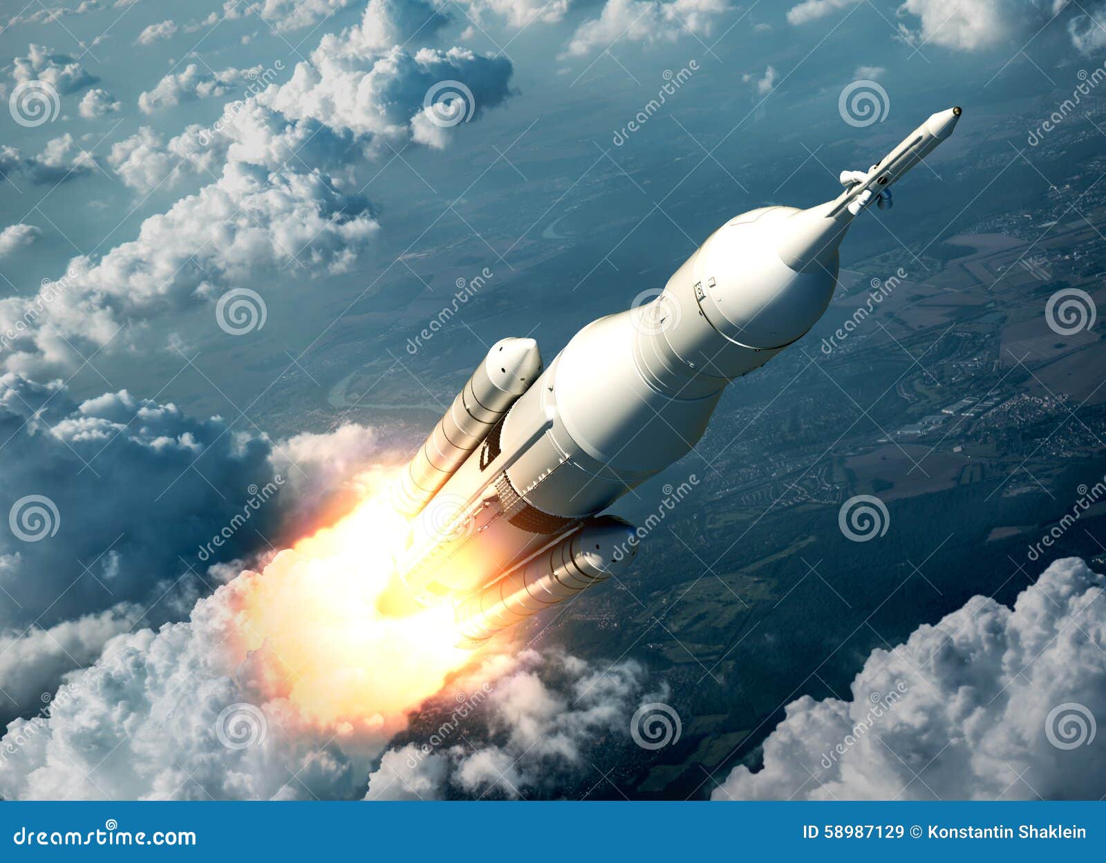Space Launch System Flying Over the Clouds Stock Illustration ...
