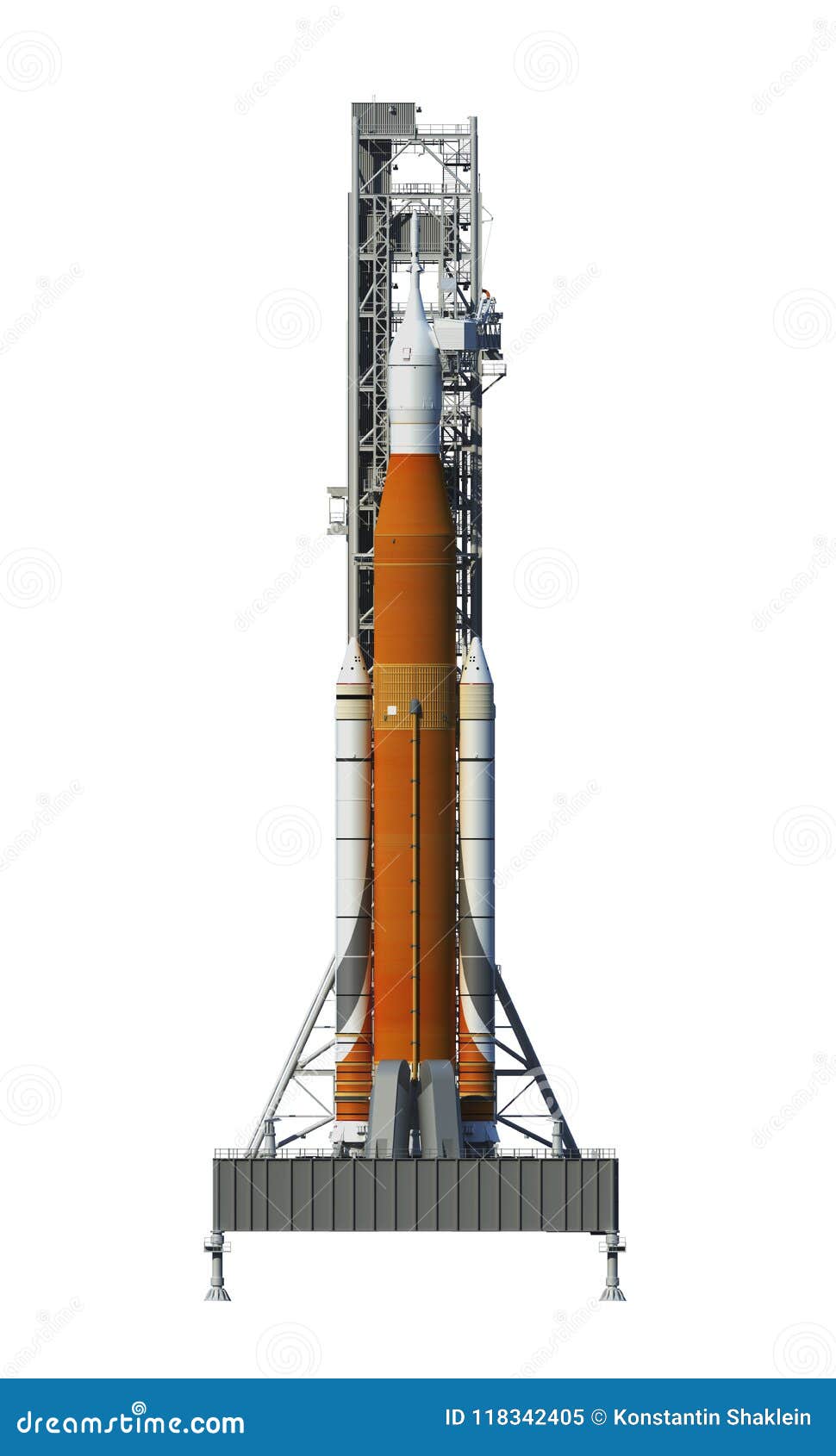 Space Launch System On Launchpad Isolated Over White Background Stock ...