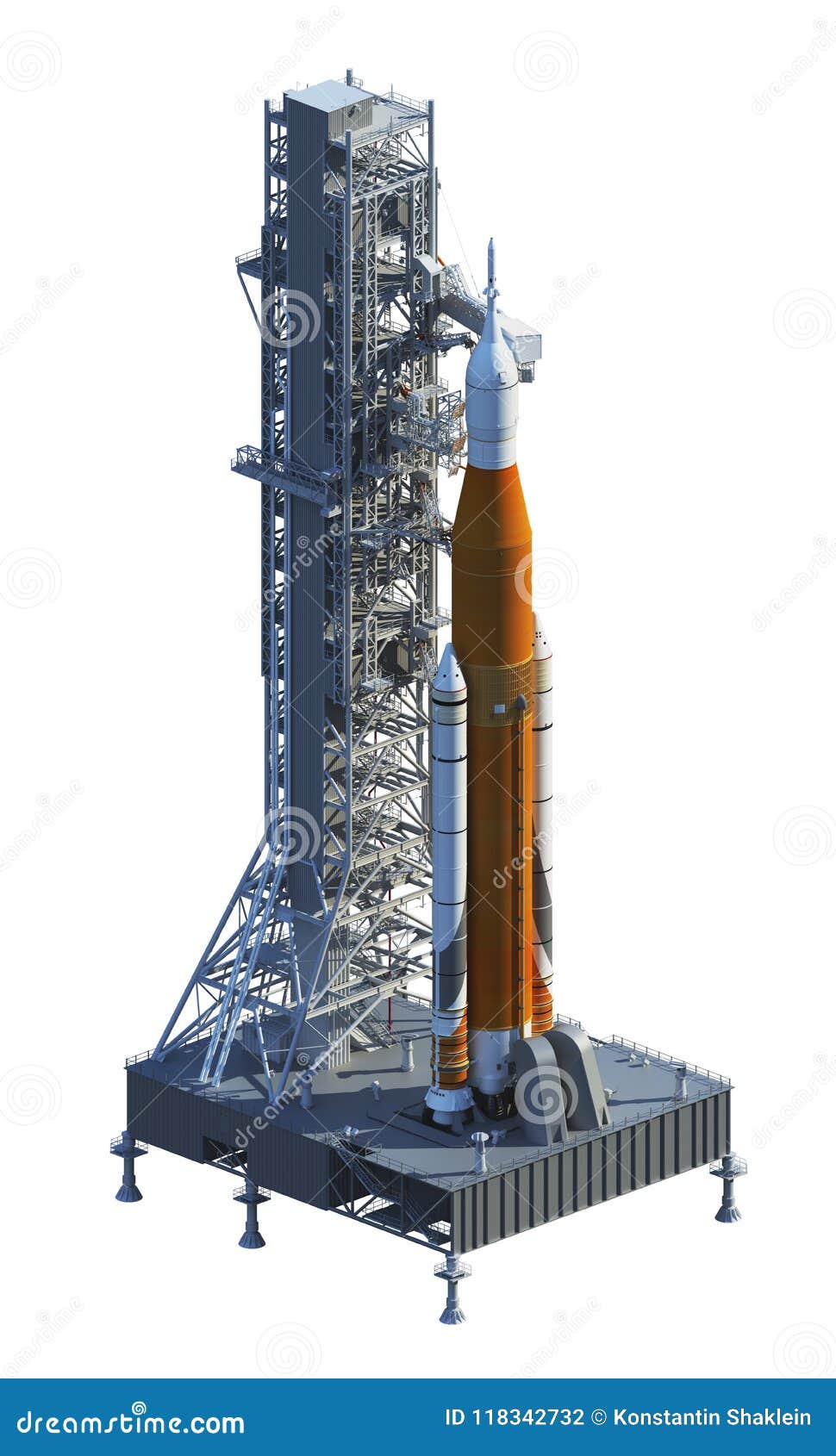 Space Launch System and Launchpad Over White Background Stock ...