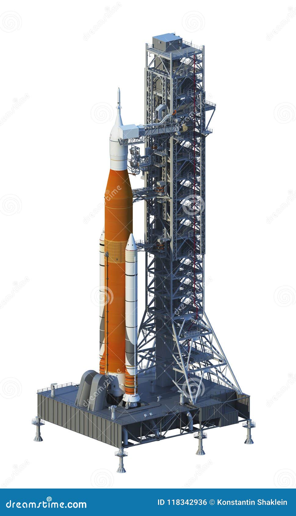 Space Launch System on Launchpad Over White Background Stock ...