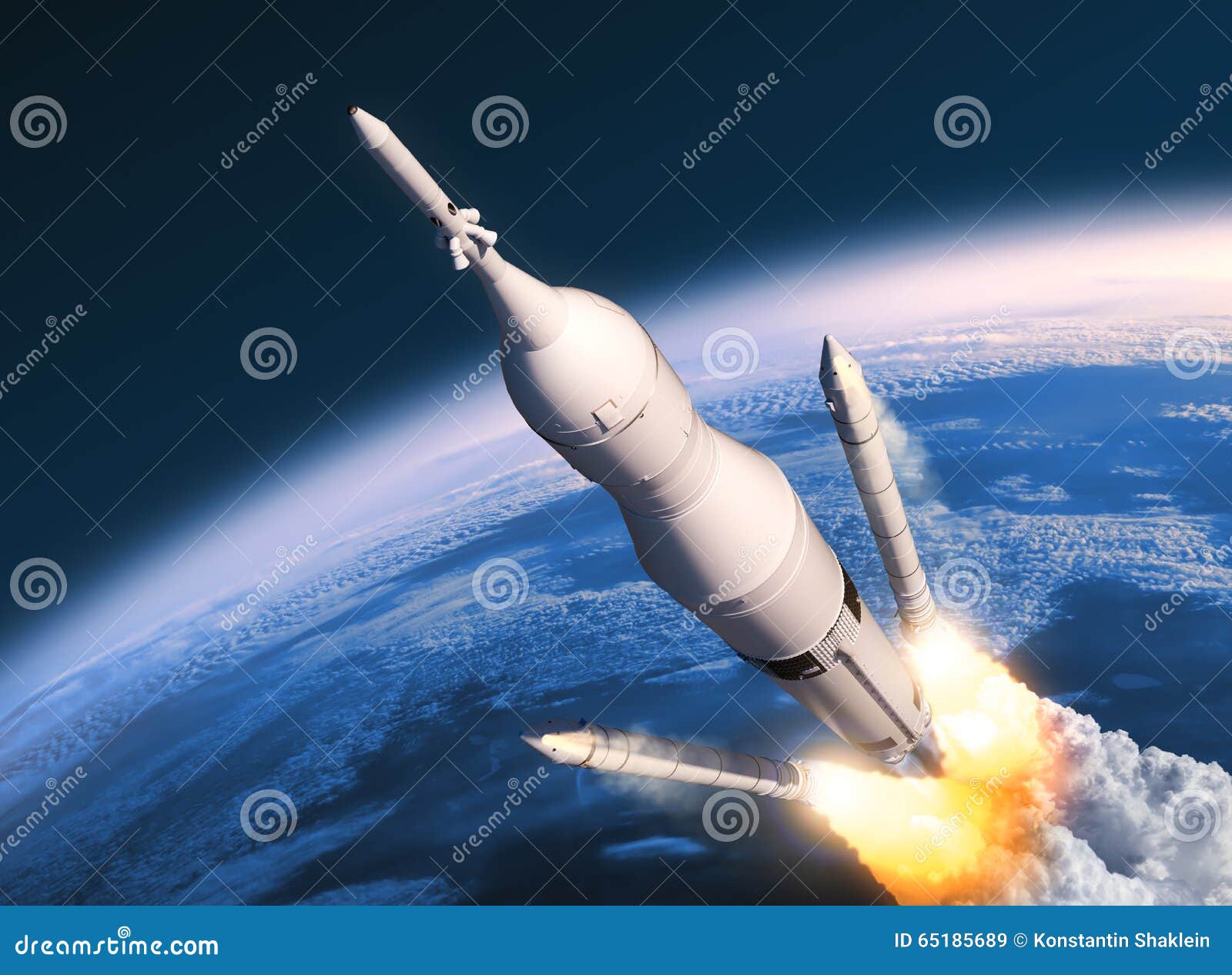 Rocket With 4 Boosters And Turbos Trough The Sunlight Vector ...