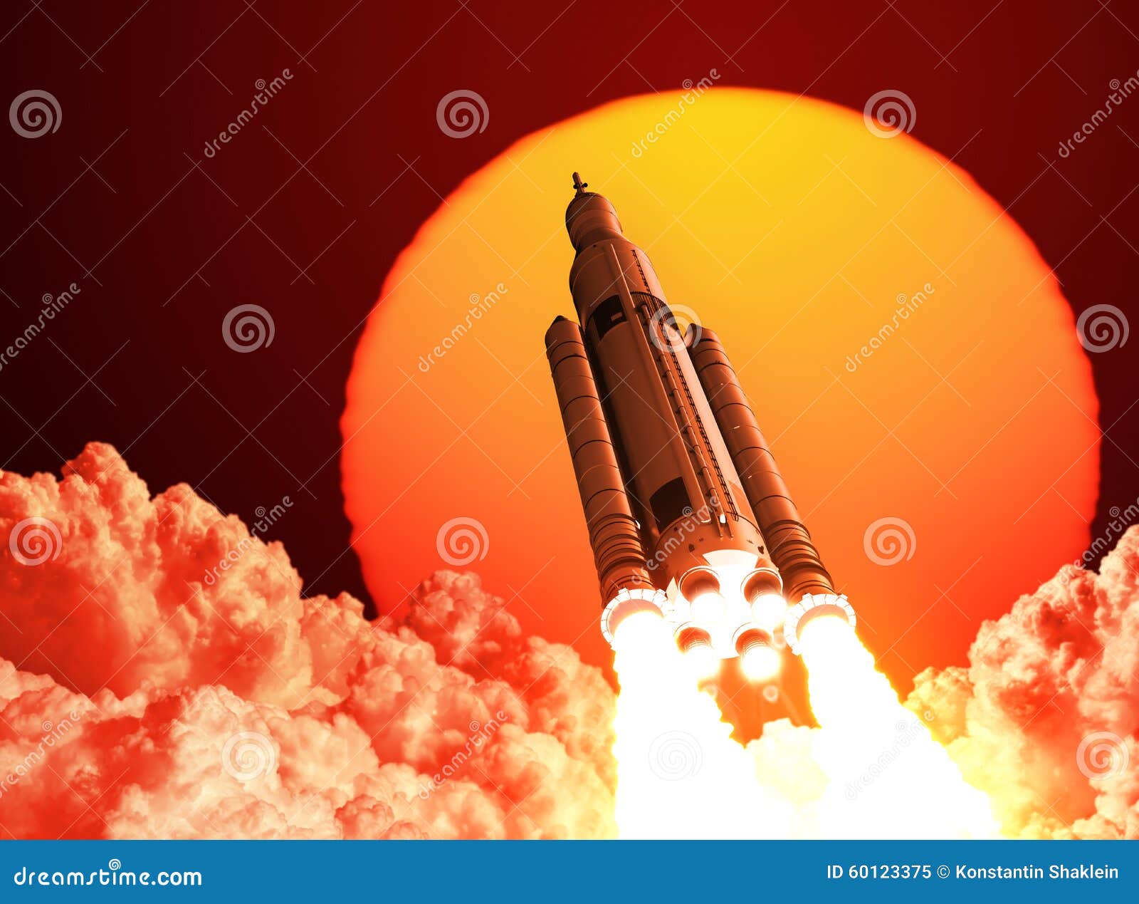 Space Launch System On Launchpad Over Background Of Red Clouds Stock ...