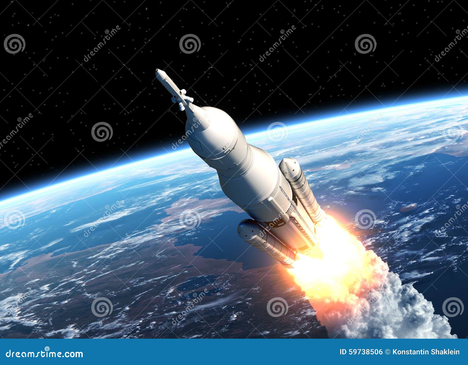 Space Launch System On Launchpad Over Background Of Pink Clouds Royalty ...