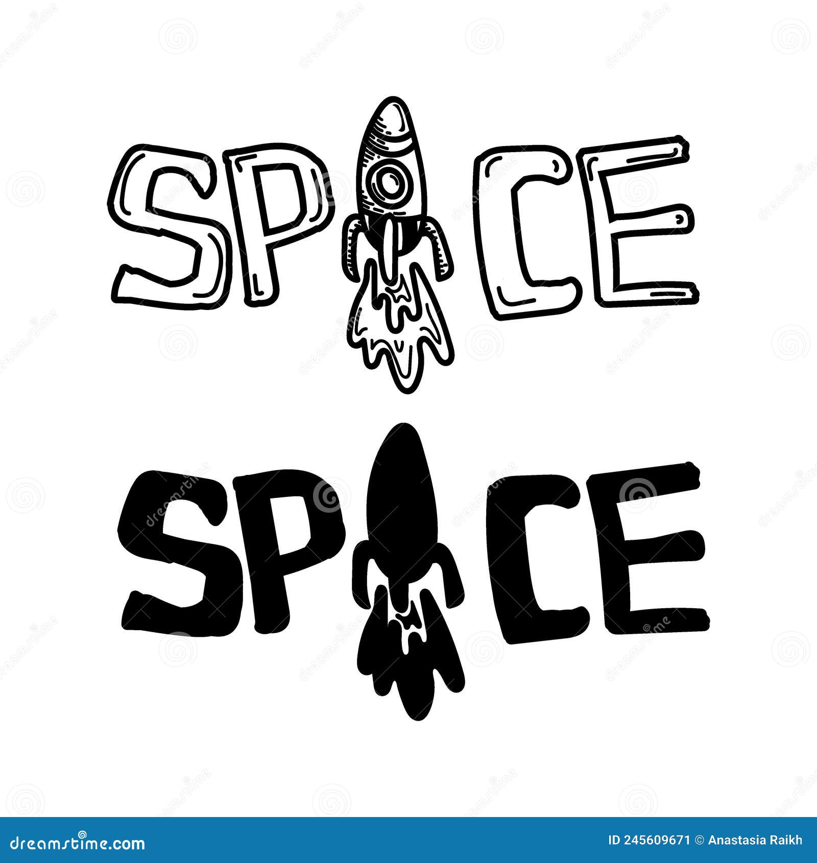 Space Lettering, Label Set. Stylized Space Lettering with Doodle Style ...