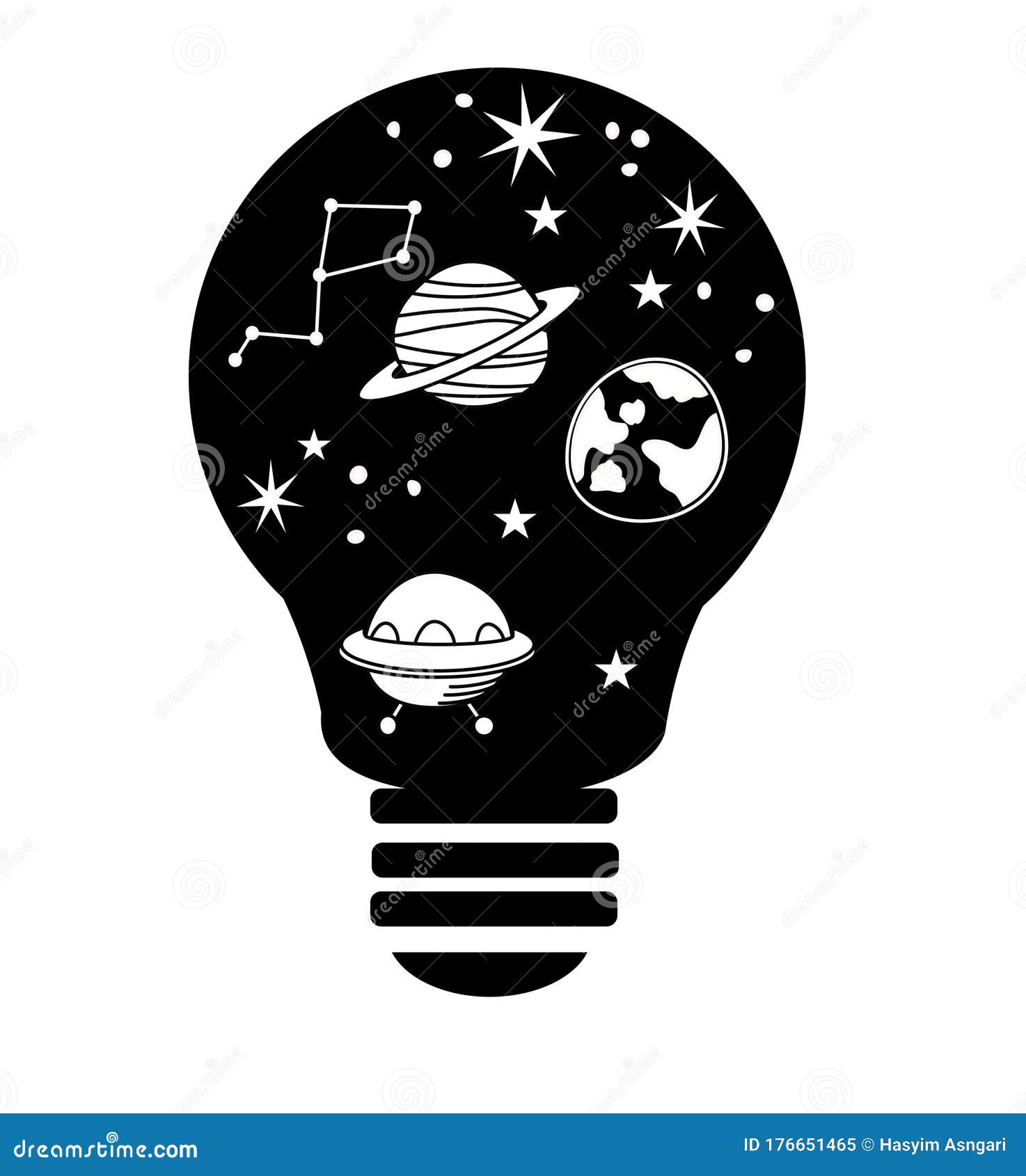 Space in a Light Bulb Hand Drawn Vector Stock Vector - Illustration of ...