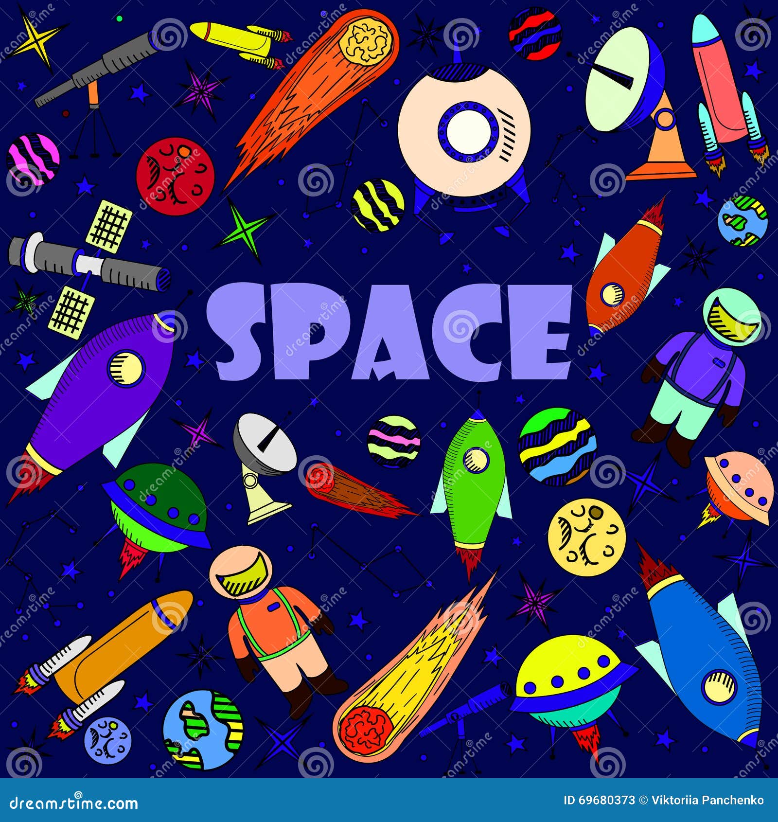 Space Line Art Design Vector Illustration Stock Vector - Illustration ...