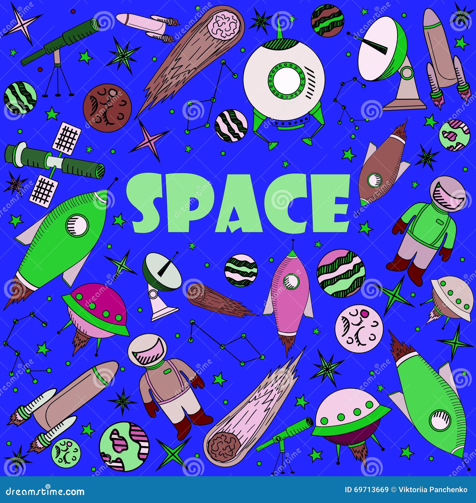 Space Line Art Design Vector Illustration Stock Vector - Illustration ...