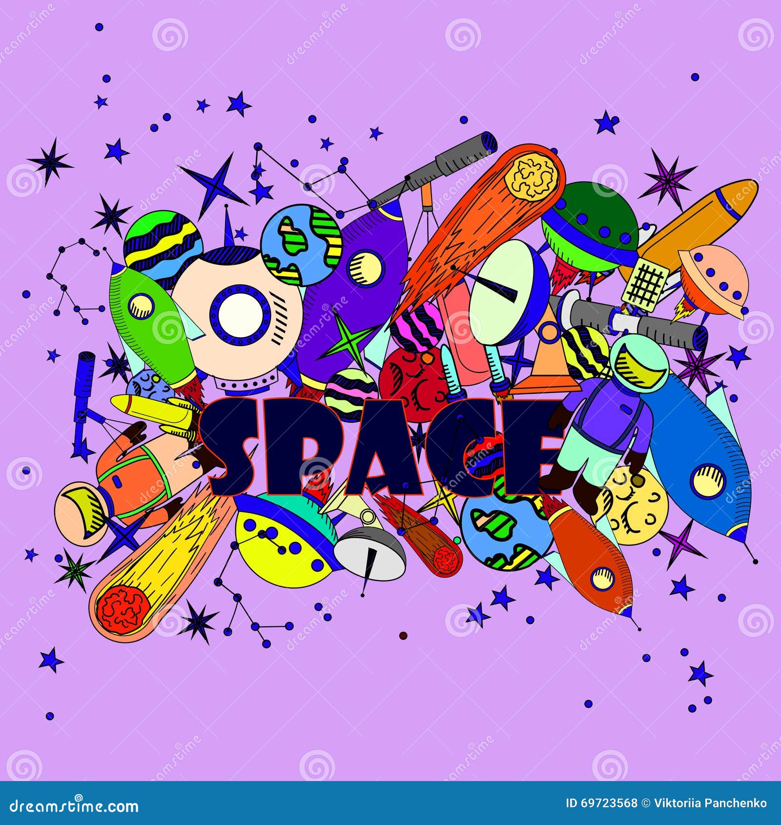 Space Line Art Design Vector Illustration Stock Vector - Illustration ...