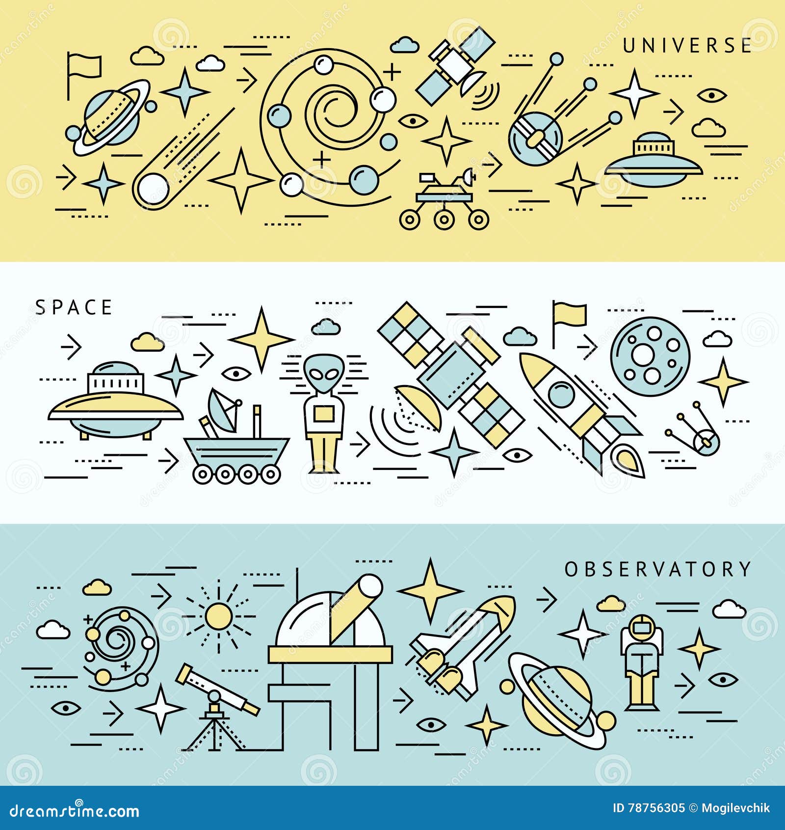 Space Line Banner Set stock vector. Illustration of galaxy - 78756305