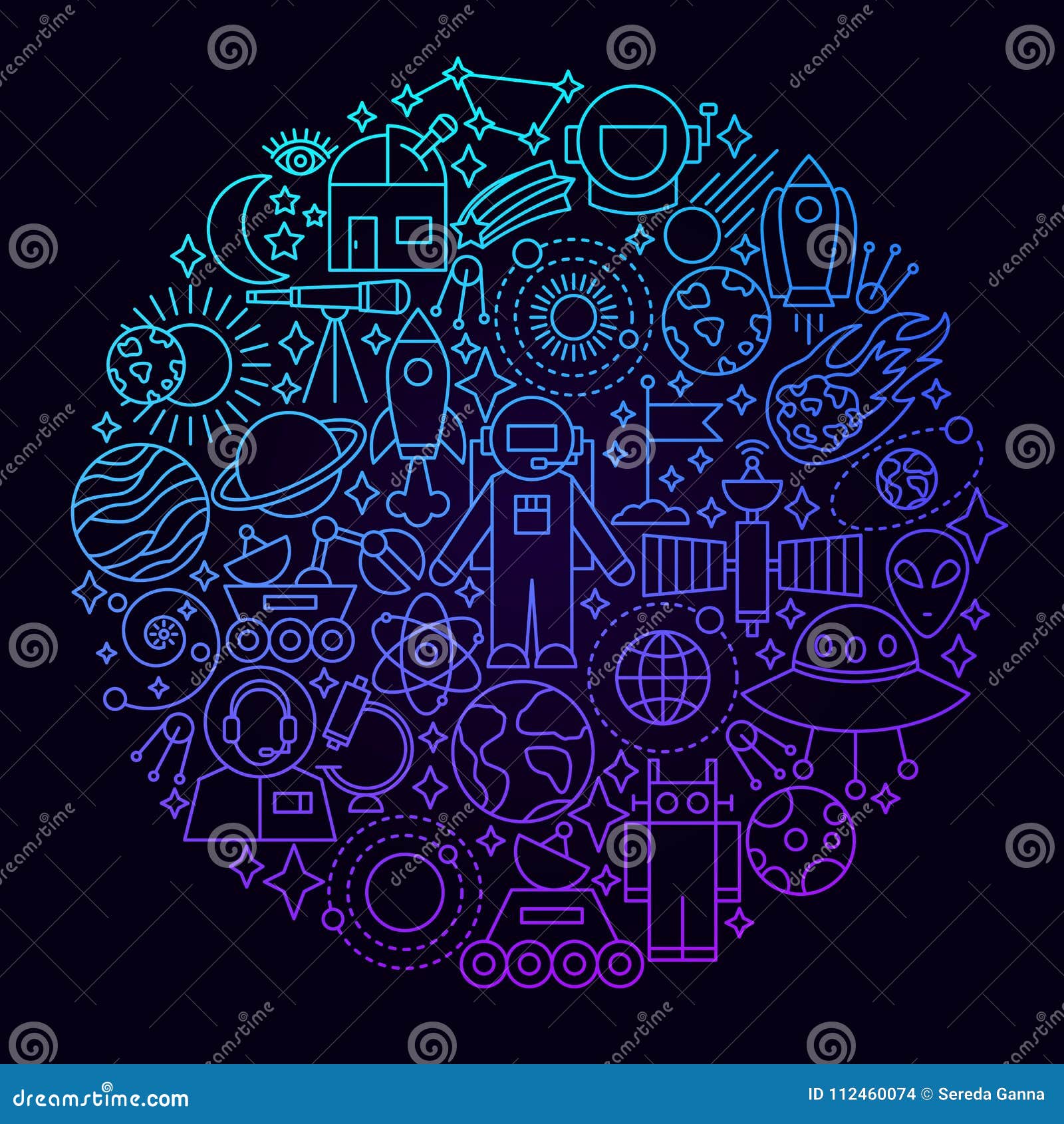 Space Line Icon Circle Concept Stock Vector - Illustration of satellite ...