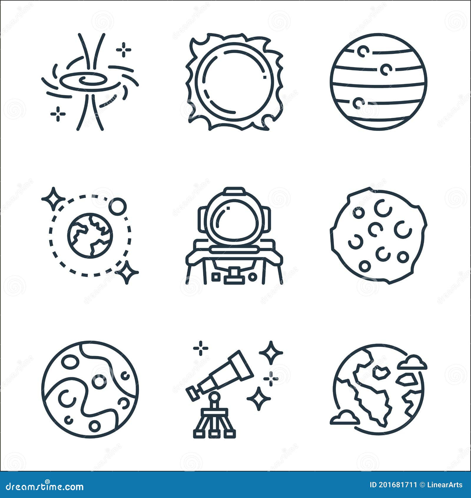 Space Line Icons. Linear Set Stock Vector - Illustration of telescope ...