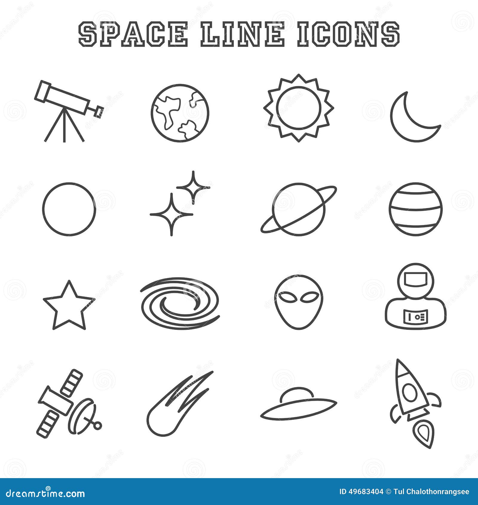 Space Line SIGNED Icon Set, Astronomy Symbols Collection, Vector ...