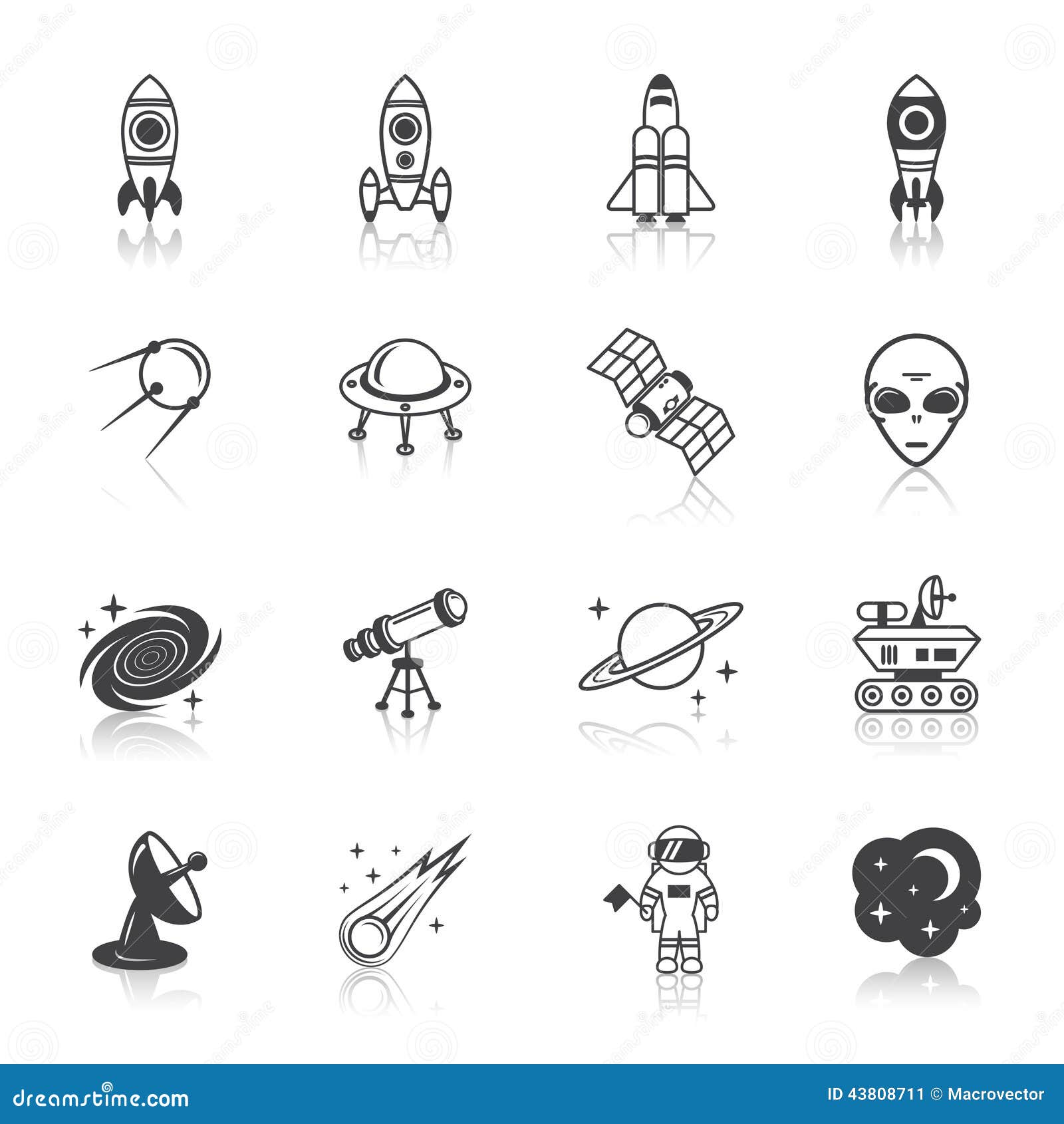 Space Line SIGNED Icon Set, Astronomy Symbols Collection, Vector ...
