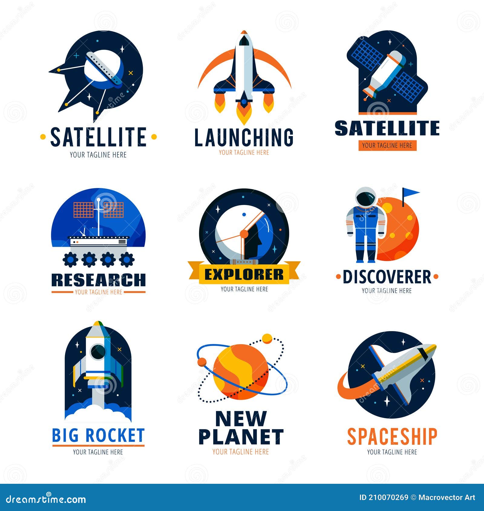 Space Logo Emblems Set stock vector. Illustration of explorer - 210070269