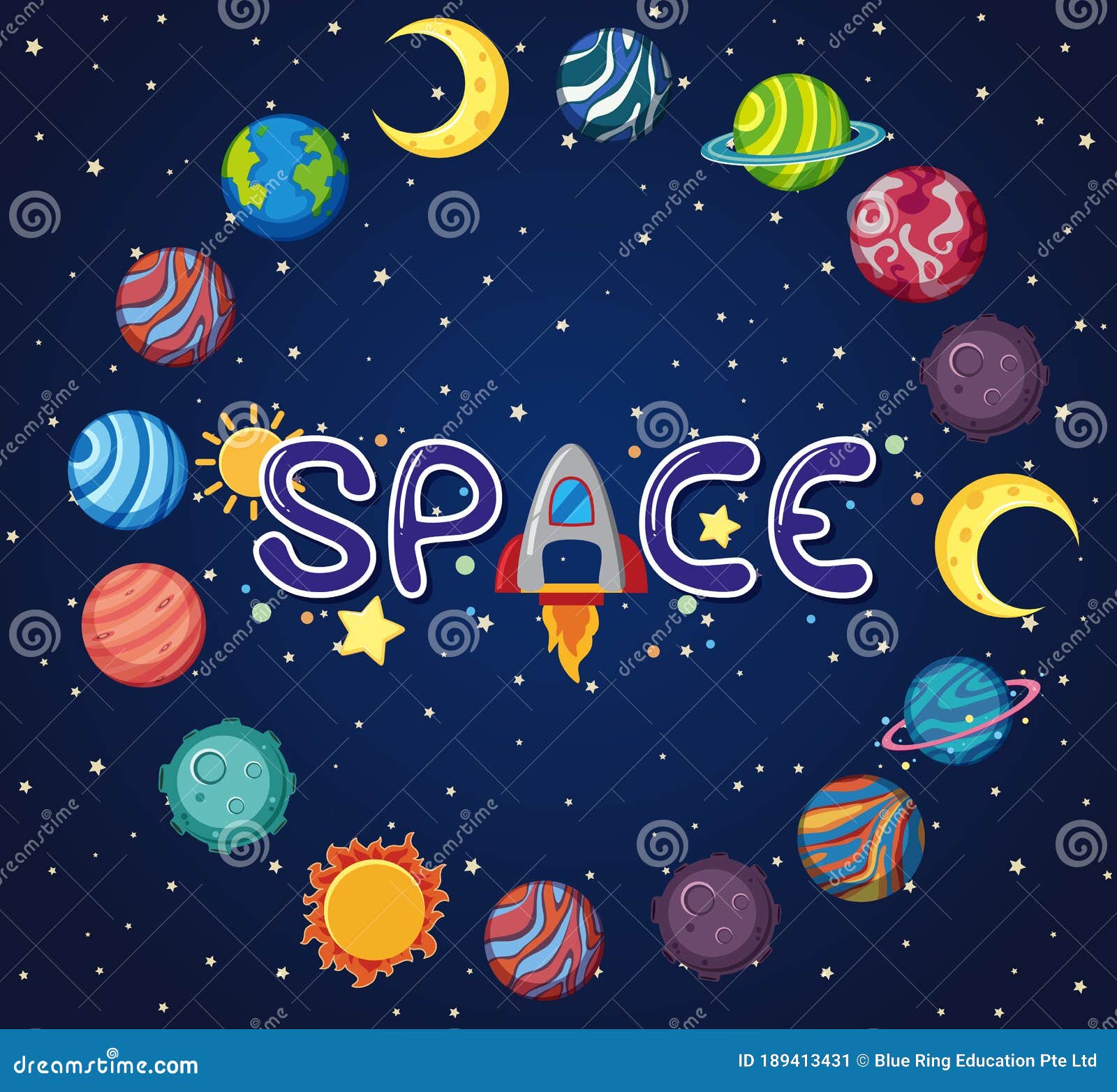 Space Logo with Many Planets in Circle Shape Stock Vector ...