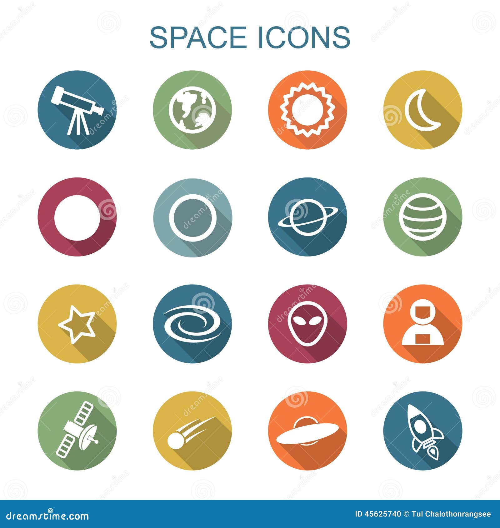 Space long shadow icons stock vector. Illustration of orbit - 45625740