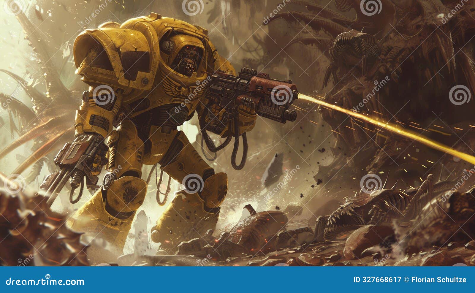 Space Marine Fighting Alien Invaders Stock Illustration - Illustration ...