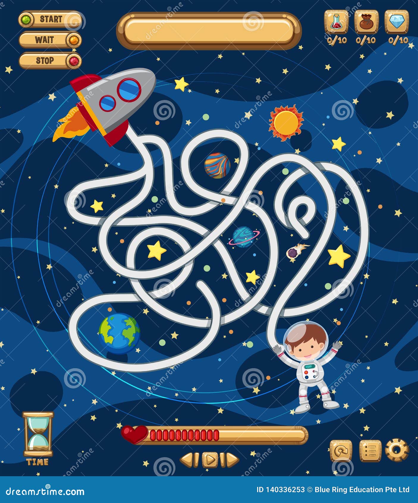 Space Maze Puzzle Game Template Cartoon Vector | CartoonDealer.com ...