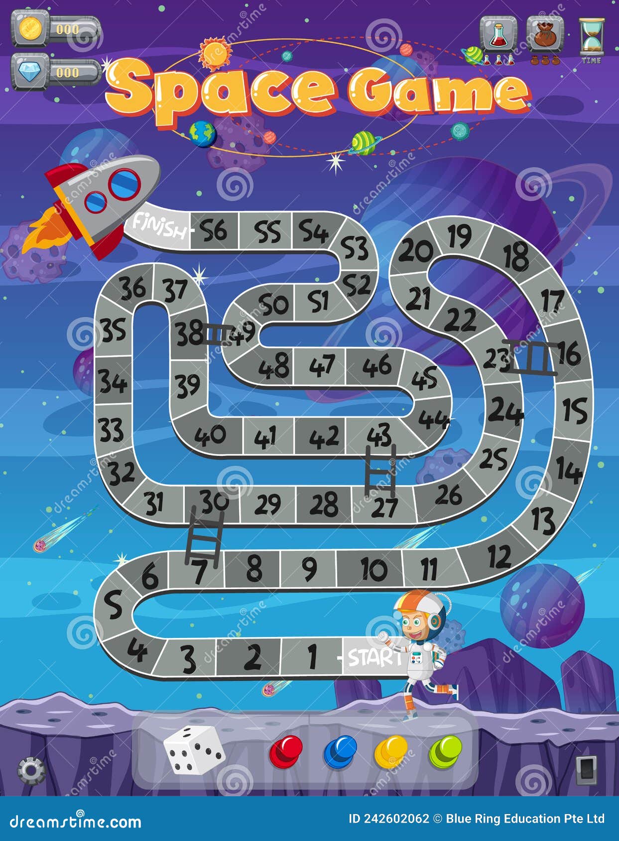 Space Maze Puzzle Game Template Stock Vector - Illustration of elements ...