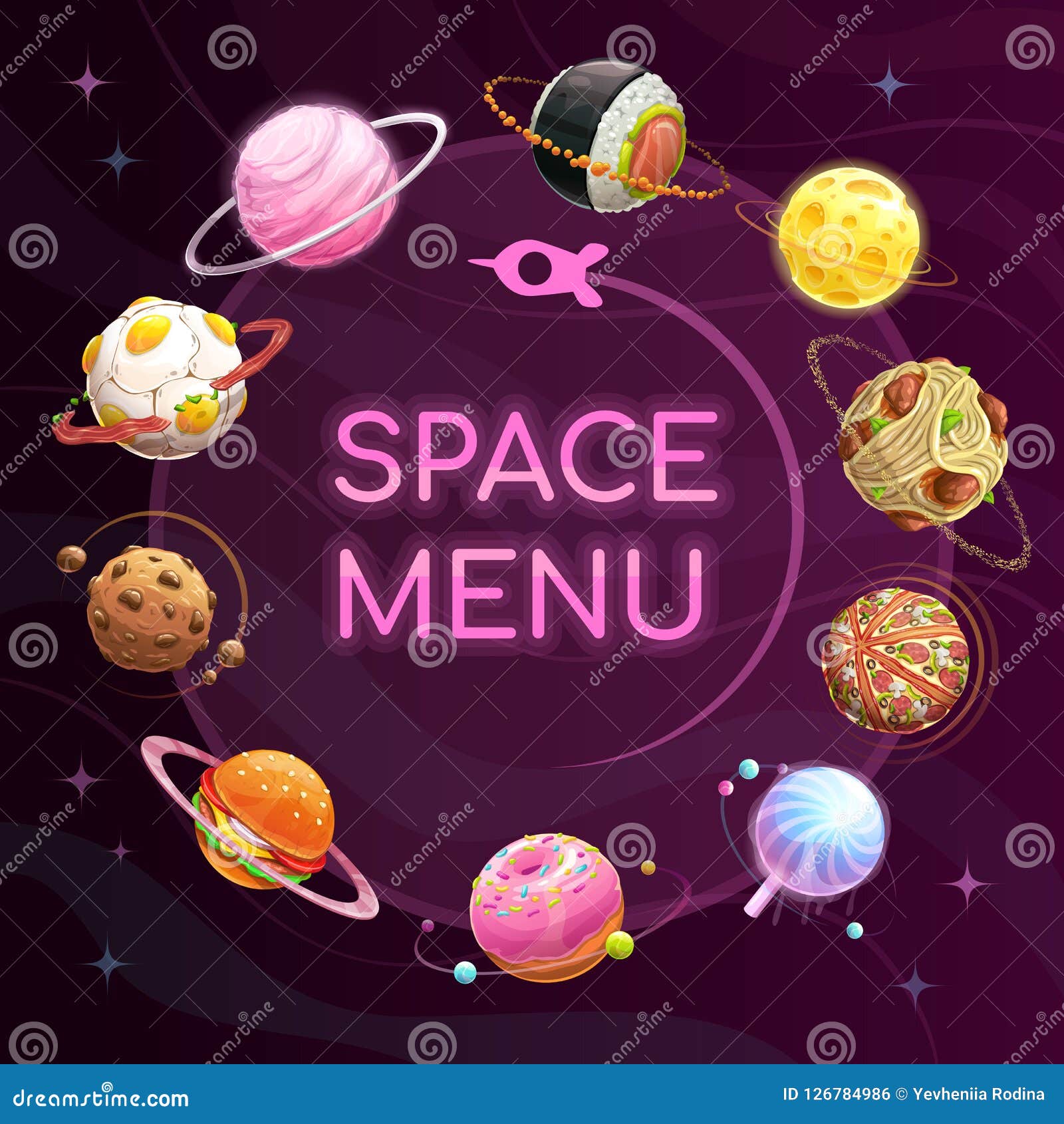 Space Menu Template. Food Planets Poster. Vector Background ...