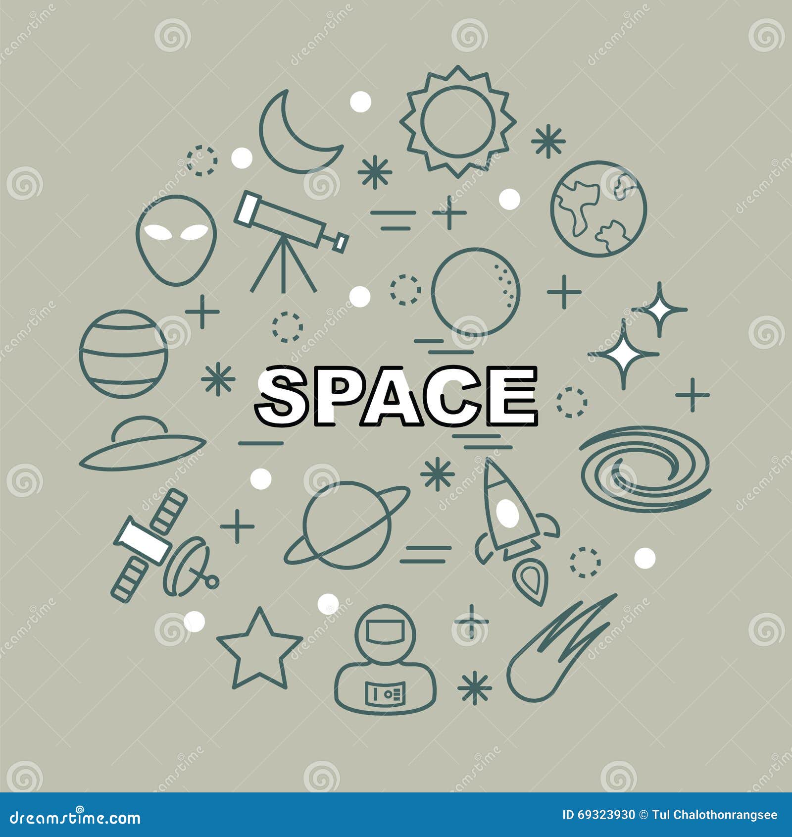 Space Minimal Outline Icons Stock Vector - Illustration of flat, rocket ...
