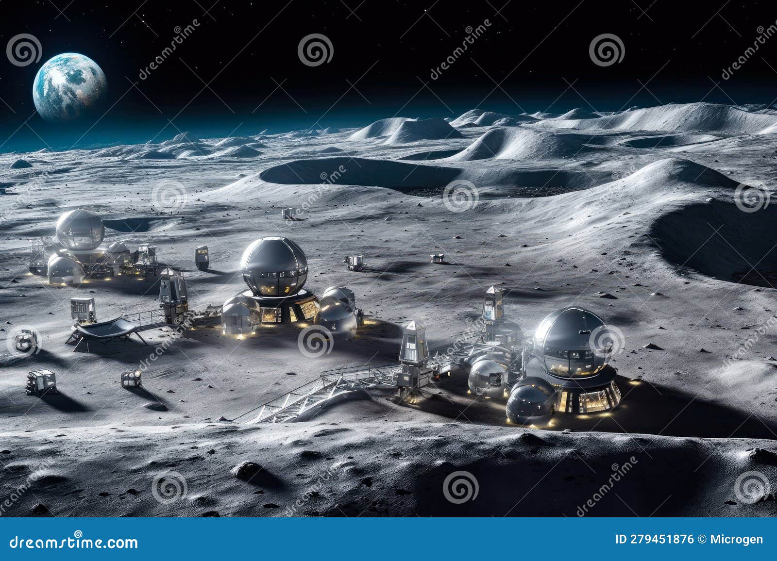 Space Mining Base Operation on the Moon Surface Stock Illustration ...
