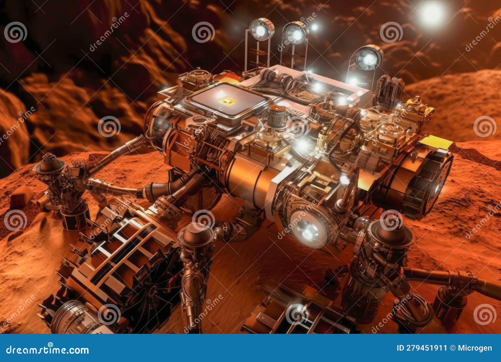 Space Mining Robot Harvesting Resources from Mars Stock Illustration ...