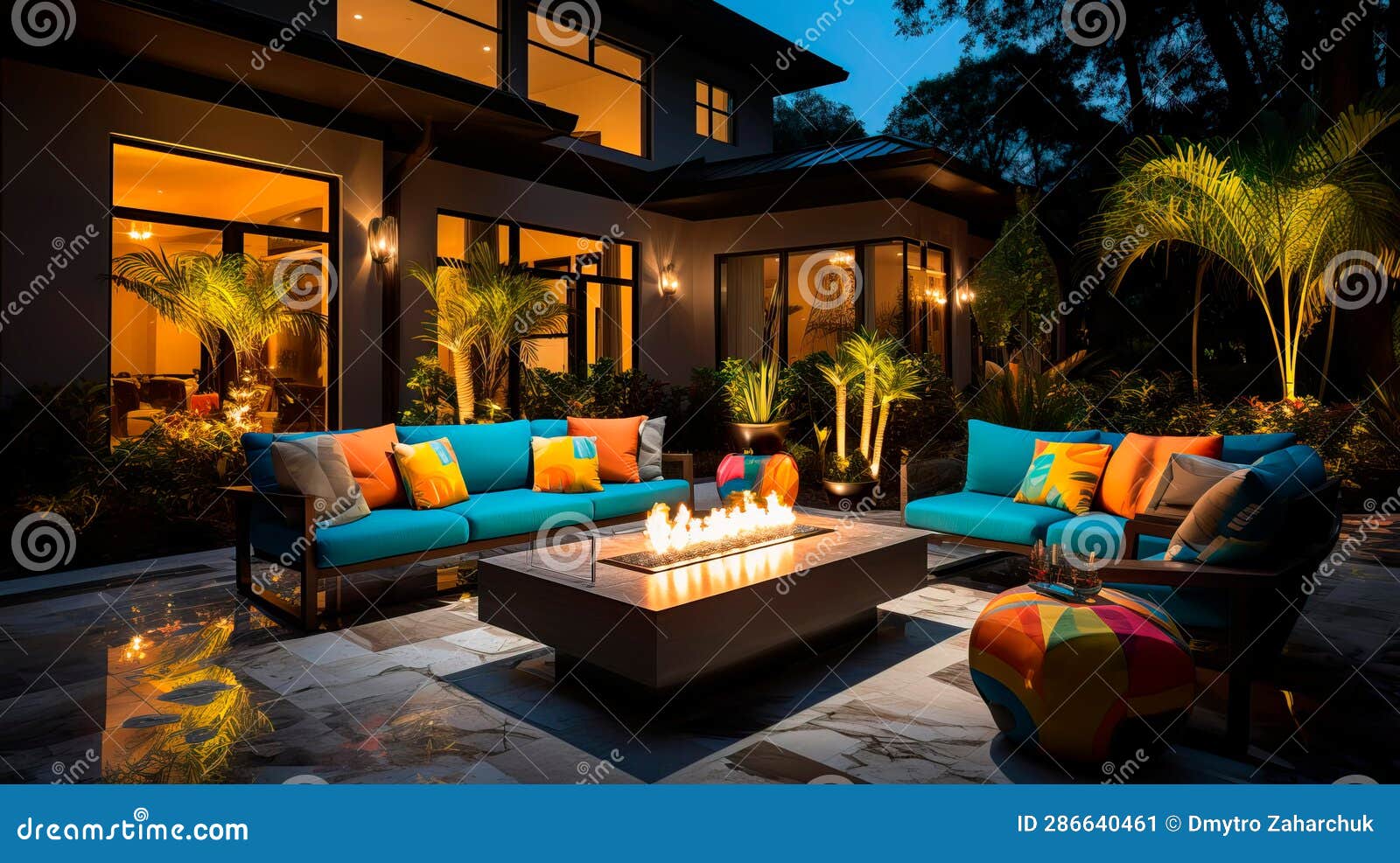Space with a Modern Fire Table As the Centerpiece, Complemented by ...