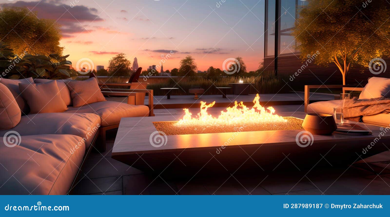 Space with a Modern Fire Table As the Centerpiece, Complemented by ...