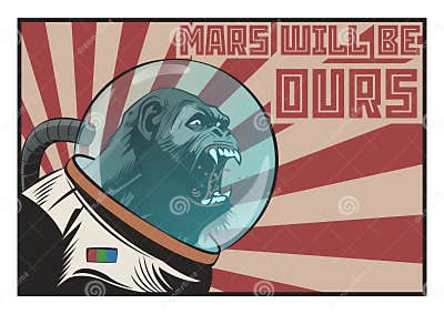 Space Monkey Retro Poster Stylization Stock Vector - Illustration of ...