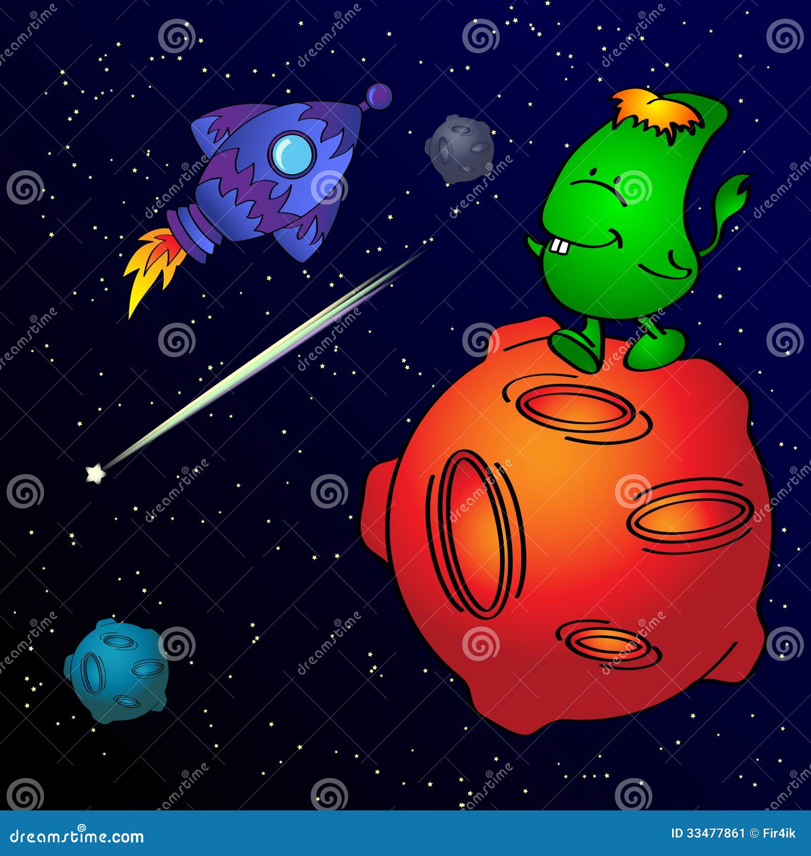 Space monster and rocket stock illustration. Illustration of cosmos ...