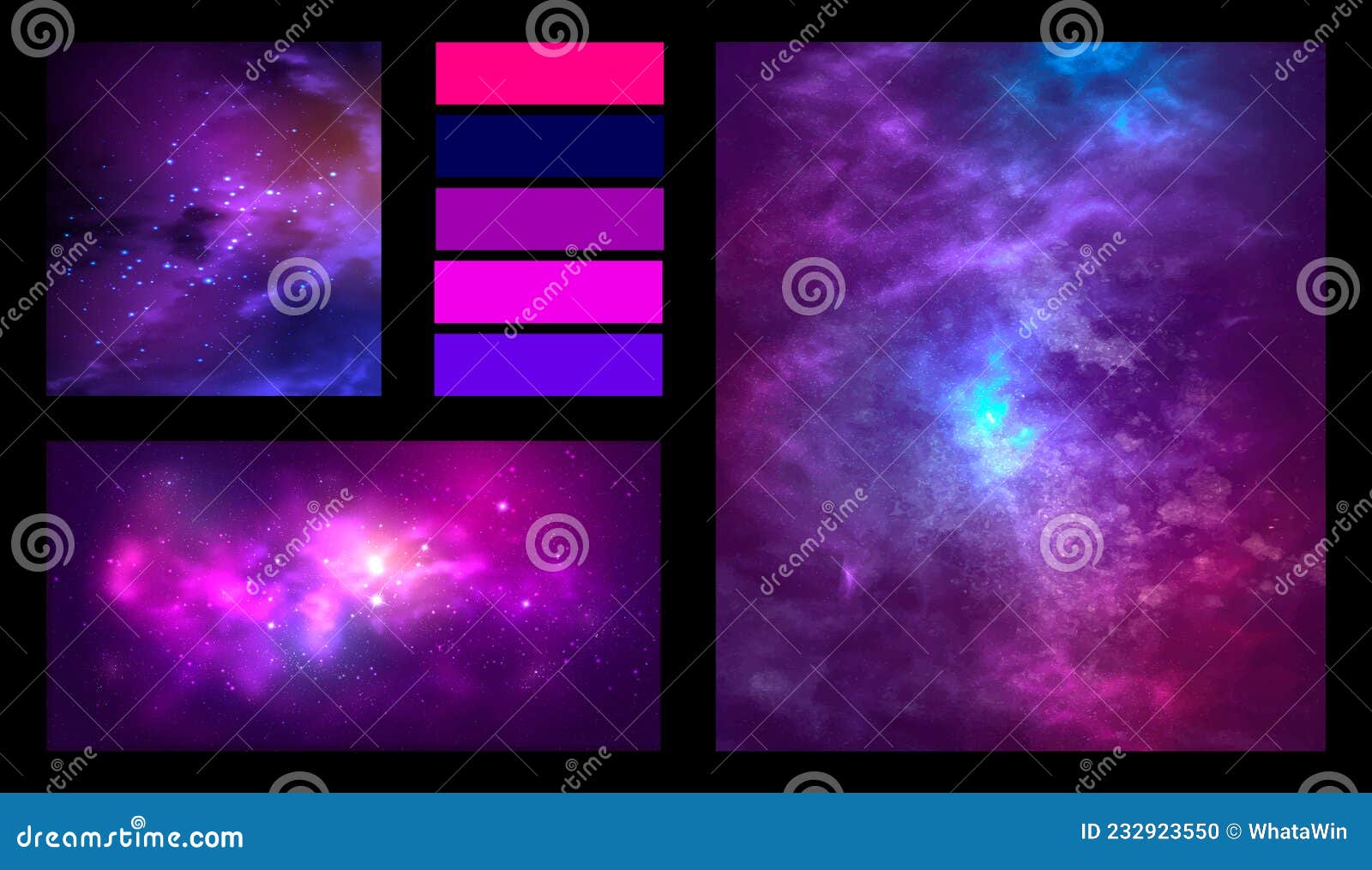 Space Moodboard Collage of Vector Illustrations. Purple Galaxy Layout ...