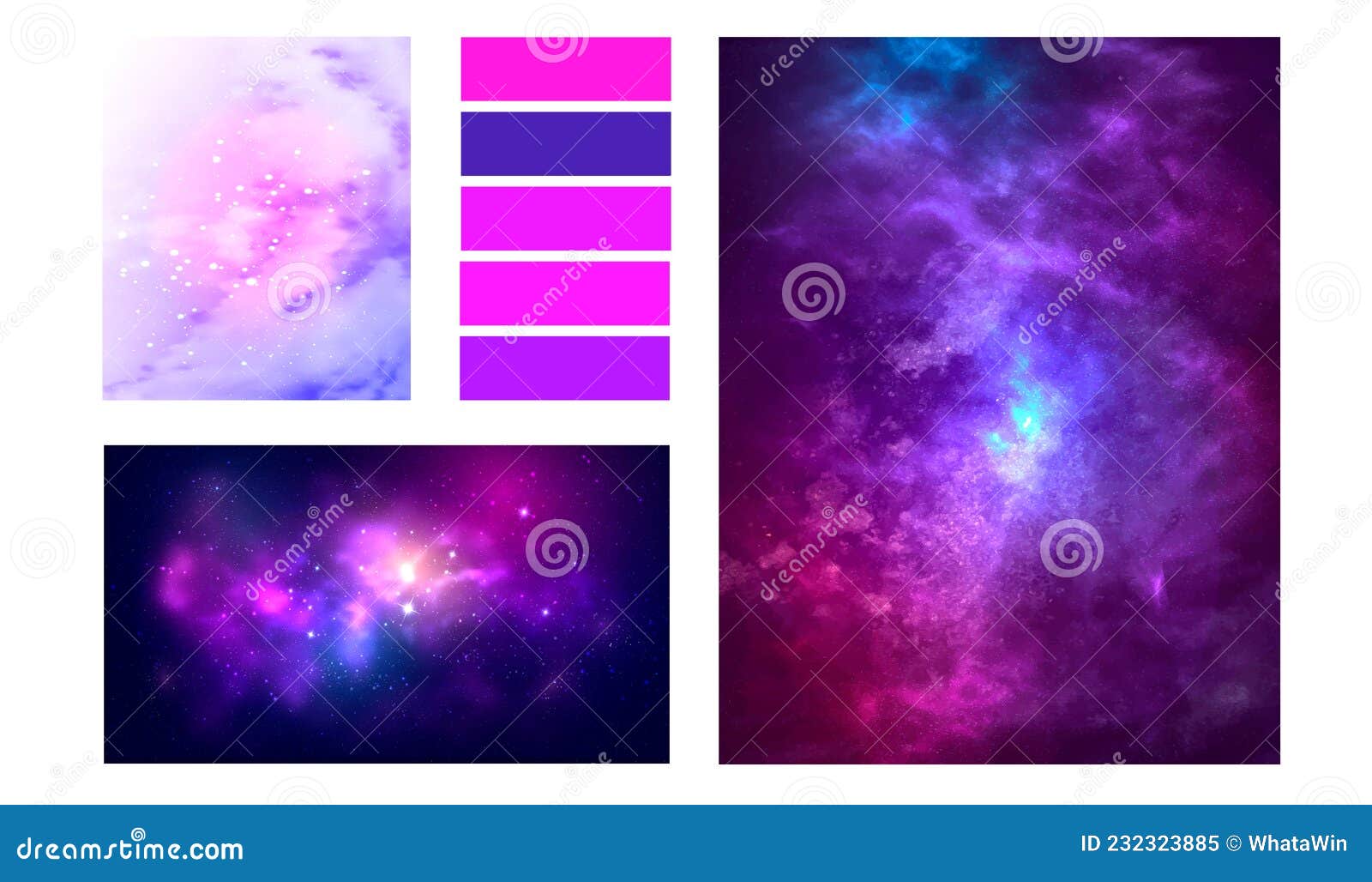 Space Moodboard Collage of Vector Illustrations. Purple Galaxy Layout ...
