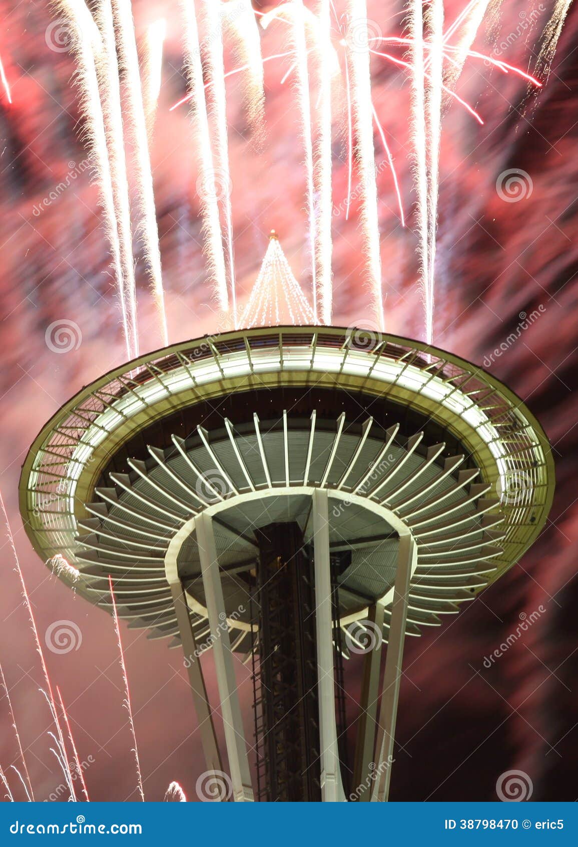 Seattle Space Needle with Fireworks in New Year Night Editorial Image ...