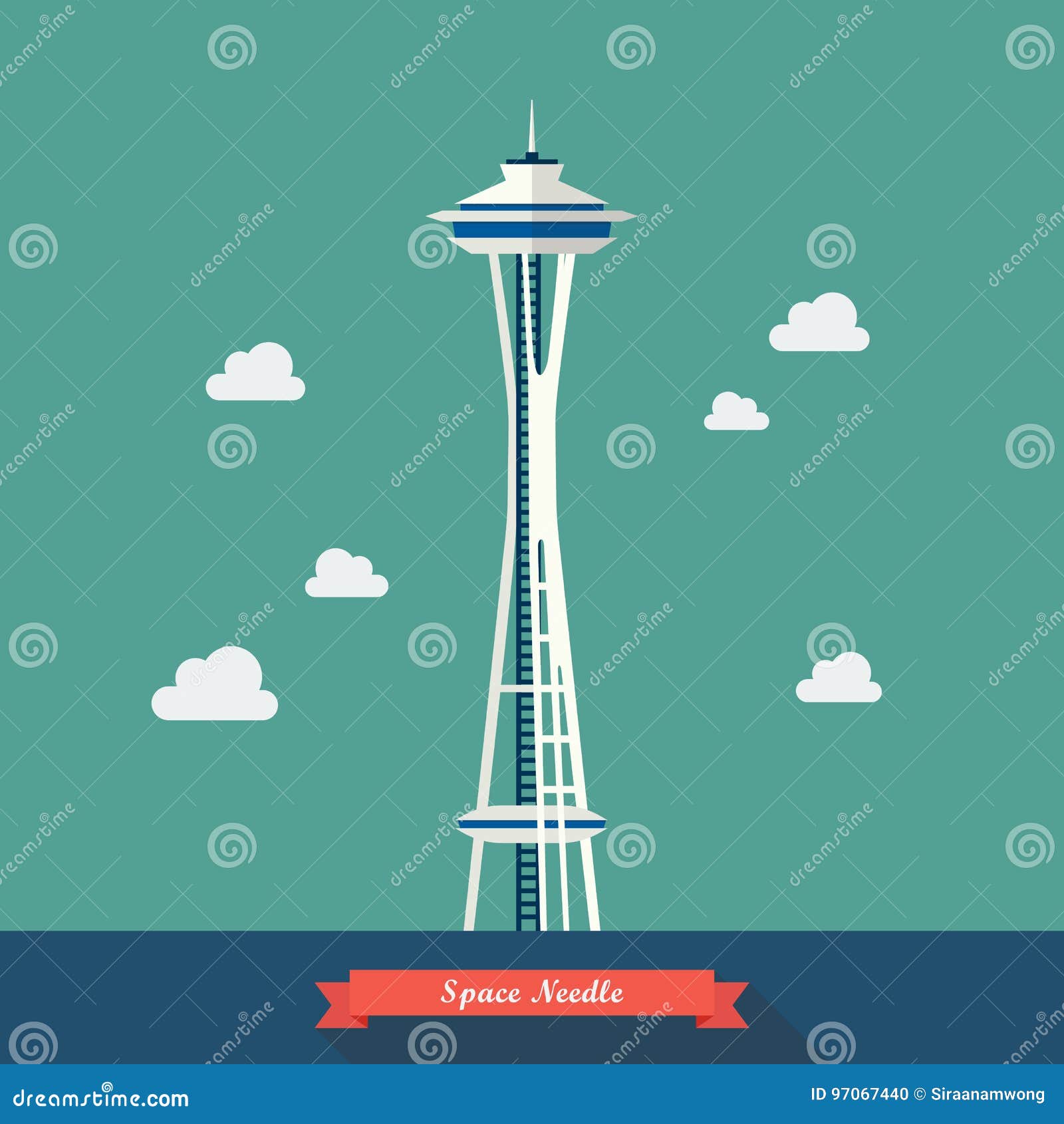 Space Needle Vector Hand Drawn Illustration On White Background ...