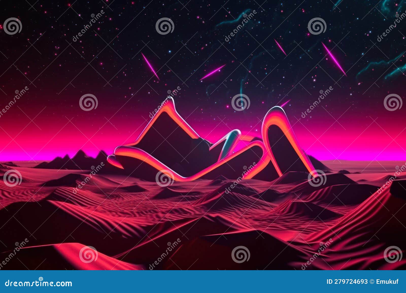 Space Neon Scene Generative Ai Stock Illustration - Illustration of ...
