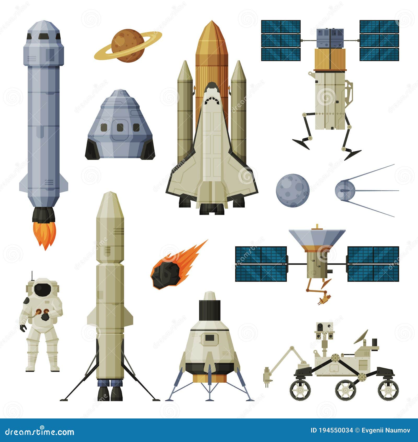 Space Objects and Cosmos Exploration Equipment Collection, Astronautics ...