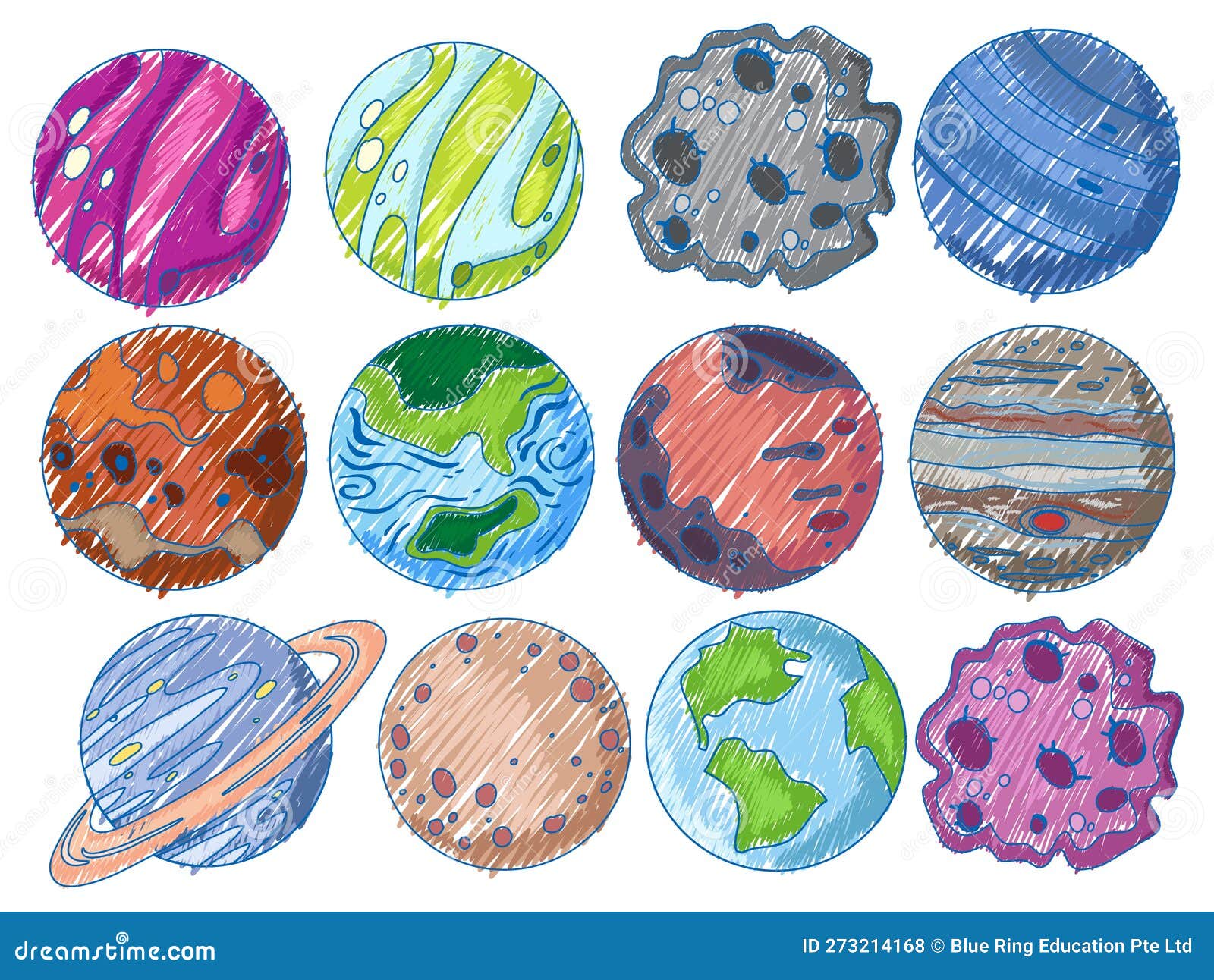 Space Objects in Pencil Colour Sketch Simple Style Stock Vector ...